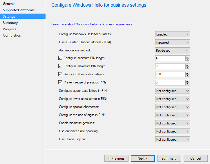Windows Hello for Business via ConfigMgr or Intune