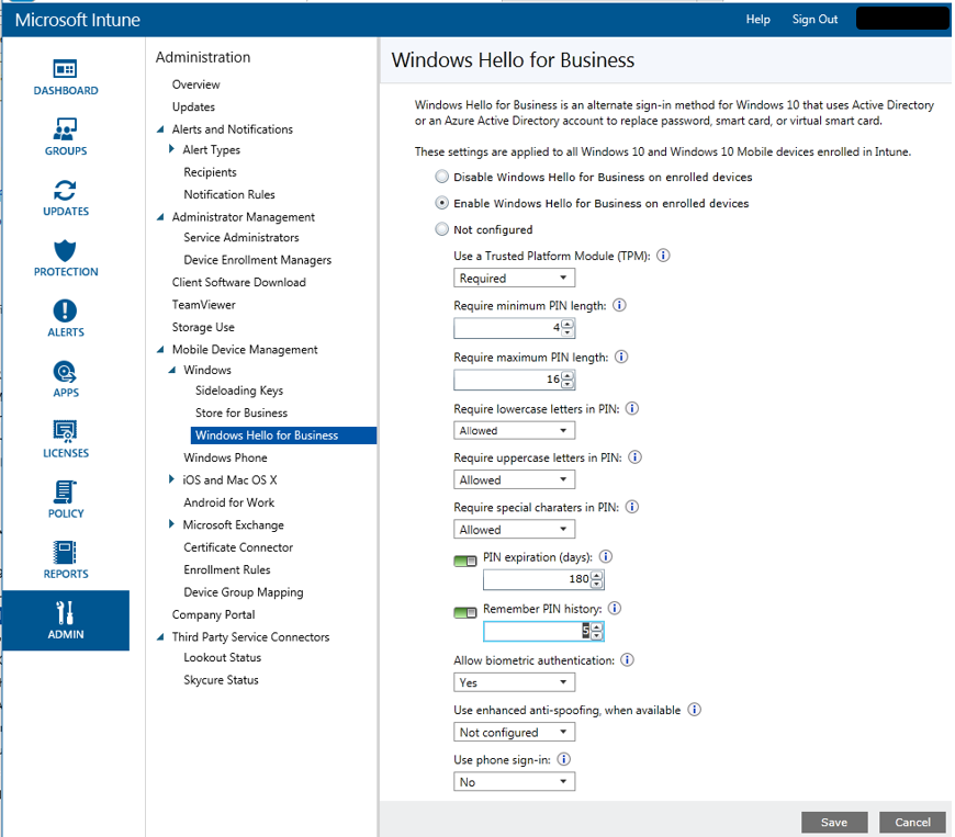 Windows Hello for Business via ConfigMgr or Intune