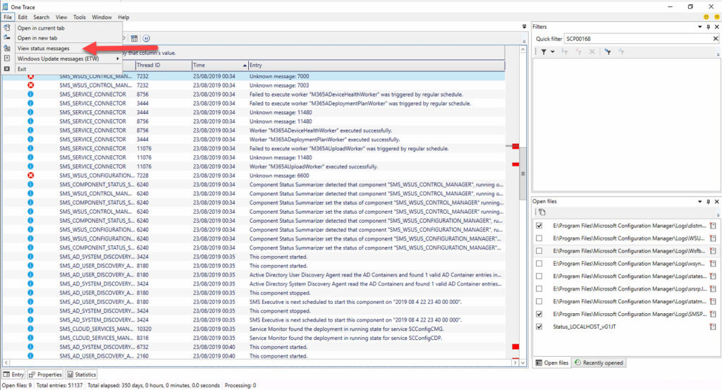 Read Log Files in ConfigMgr 1906 Support Center OneTrace