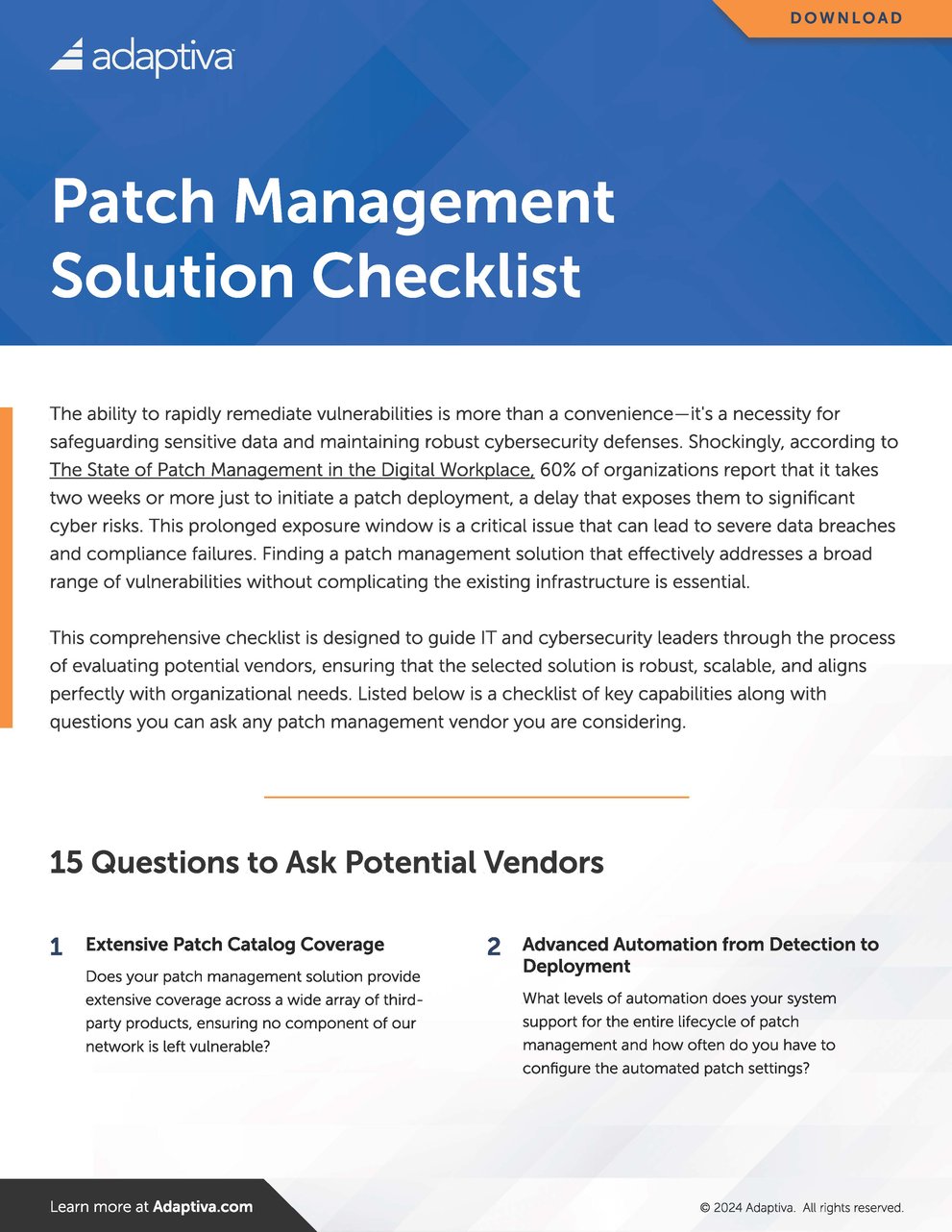 Checklist: 15 Must Ask Questions Before Selecting a Patching Vendor